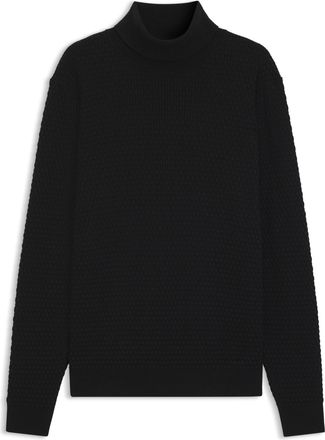 HUGO BOSS Herren Smattor Strukturierter Strick-Rollkragenpullover aus Baumwolle Schwarz001 XL