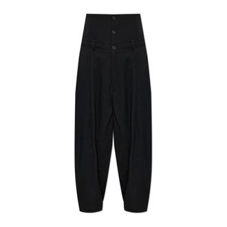 Yohji Yamamoto Pantalon en gabardine de laine &agrave; taille haute et pinces - Homme - Pantalons - Noir - Taille: M