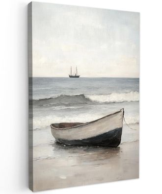 MuchoWow &copy; Bild auf Leinwand 60x90 cm Schlafzimmer Bilder Badezimmer Wand Deko Wohnzimmer Modern Wanddeko Bilderwand Geschenk Ruderboot - Meer - Horizont