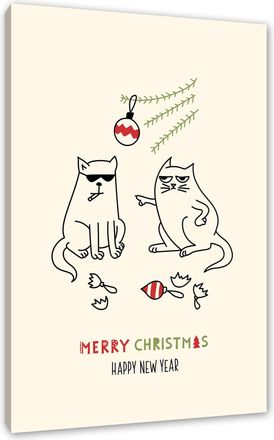 Pixxprint Weihnachts Collection - Weihnachtsbaum Katzen II als, Gr&ouml;&szlig;e: 80x60cm, Leinwandbild, fertig gespannt, Wandbild, Dekoration, Kunstdruck, kein Poster