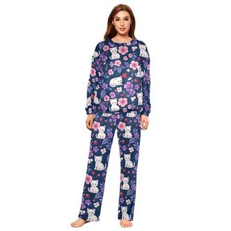 Alaza Seaturtle Ensemble de pyjama en polaire pour femme - Vêtement de détente deux pièces - Vêtement de nuit - Pyjama thermique super doux - Taille S, Cat 