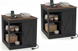 Costway table de chevet table de nuit table de chevet avec prise int&eacute;gr&eacute;e night stand table de nuit bois table de chevet bois table de chevet connect&eacute;e tabl