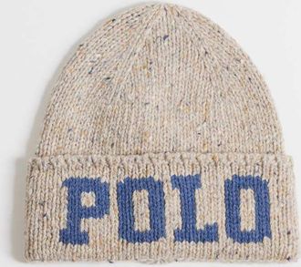 Polo Ralph Lauren bonnet en maille &agrave; grand logo Polo beige-Gris