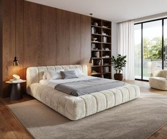 DELIFE Polsterbettgestell Cutio 180x200 cm Pl&uuml;sch Creme-Wei&szlig;, Polsterbetten