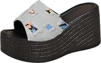 Generic Pantoufles dété à talon compensé pour femme - Pantoufles à plateforme - Sandales bohème - Sandales de plage antidérapantes - Chaussures dété à talons 