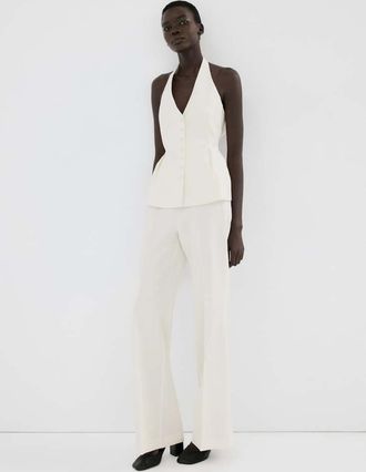 Mango Top p&eacute;plum col halter vanille - Femme - XS - MANGO