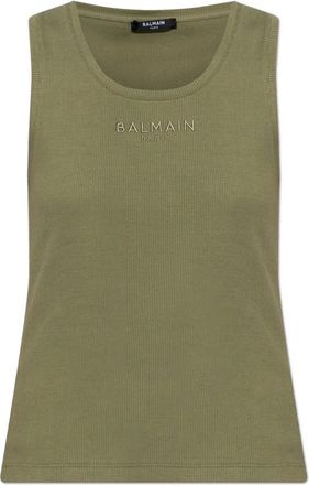 Balmain Femme, Tops, Vert, Taille: 38 FR Top avec logo brod&eacute;