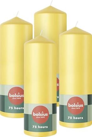 Bolsius Bolsius Glatte Stumpenkerzen - Gelb - 4 Stück - 20 x 7 cm - Dekorative Haushaltkerzen - Länge Brenndauer 75 Stunden - Unparfümierte - Enthält Natürlic