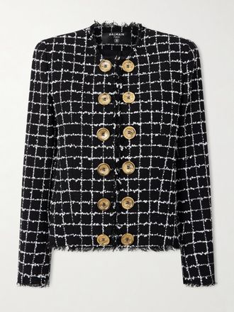 Balmain Veste En Tweed Boucl&eacute; Effil&eacute; &Agrave; Carreaux - Noir
