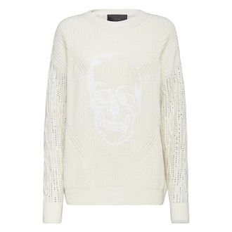 Philipp Plein Cashmere 5 Pullover Rundhals LS Crystal Skull - - Knitwear - Damen - Beige - L
