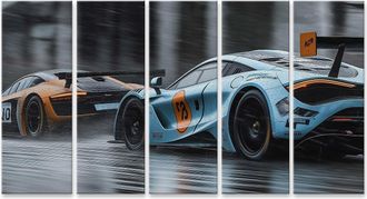 Islandburner Bild auf Leinwand Rennwagen im Regen auf der Rennstrecke AB f&uuml;r Wohnzimmer Motorsport-Enthusiasten Autohaus Bilder Wandbilder Poster