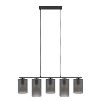 Eglo H&auml;ngelampe Colomera, Pendelleuchte 5-flammig &uuml;ber Esstisch, elegante Esszimmerlampe aus Metall in Schwarz und Rauchglas, E27 Fassung, 80 cm