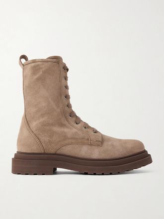 Brunello Cucinelli Schn&uuml;rstiefel Aus Veloursleder - Braun