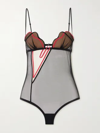 Nensi Dojaka Heartbeat Body Aus Tüll Mit Applikationen - Schwarz