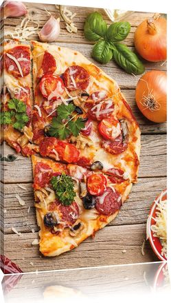 Pixxprint Leckere Pizza Italia auf Holztisch, Größe: 60x40cm, Leinwandbild, fertig gespannt, Wandbild, Dekoration, Kunstdruck, kein Poster