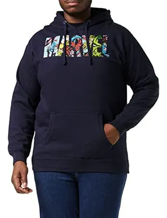 MARVEL Sweat &agrave; Capuche Marvel Logo Characters pour Homme, Bleu (Bleu Marine), XXL UK