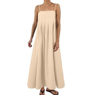 Generic Robe longue d&eacute;t&eacute; pour femme avec bordure contrast&eacute;e, bretelles spaghetti, tenues d&eacute;t&eacute;, voyage, vacances, sans manches, robe longue, kaki, L