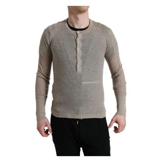 Dolce & Gabbana Luxus Beiger Henley-Kaschmirpullover - - Knitwear - Herren - Beige - S