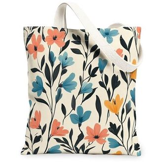 Generic Sac fourre-tout en toile pour le shopping, 33 x 38,1 cm, motif floral r&eacute;tro vintage, r&eacute;utilisable, pour femme, esth&eacute;tique, plage, peinture esth&eacute;tique,