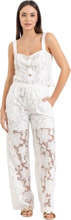 Kocca Femme, Pantalons, Blanc, Taille: 36 FR Pantalon Palazzo en dentelle macram&eacute; florale