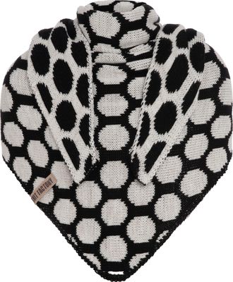 Knit Factory Dreiecksschal Liva - Damen Strickschal mit Wolle - Gestrickten Schal mit Punkt-Muster - Hochwertige Qualit&auml;t - XXL Schal - 180x75 cm - Schwarz/Beige