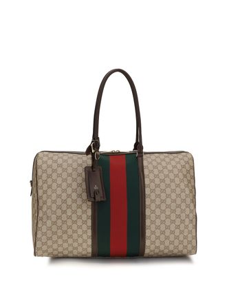 Gucci Womens Travel Bag Gg Web Stripe Brown Fabric Shoulder