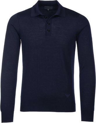 Armani Klassisches Langarm-Poloshirt - - Knitwear - Herren - Blau - S