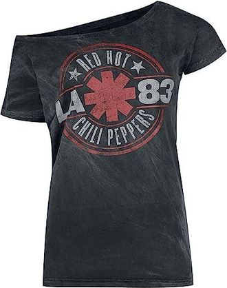 Red Hot Chili Peppers Distressed Logo Femme T-Shirt Manches Courtes Noir XXL