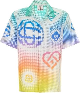 Casablanca Homme, Chemises, Multicolore, Taille: L Halftone Logo Cuban Collar SS Shirt
