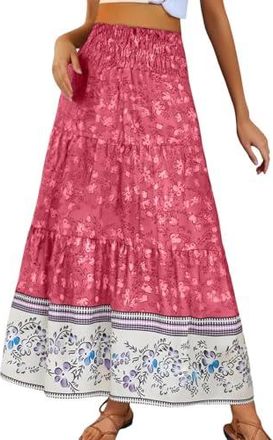 Generic Robes boh&egrave;me 2026 pour femmes, jupes longues boh&egrave;mes fluides, taille haute, trap&egrave;ze, maxi &eacute;t&eacute; pliss&eacute;e, mini, Rouge, XXL