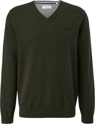 s.Oliver V-Ausschnitt-Pullover Casual (1-tlg) mit V-Ausschnitt und Logo-Stickerei, Feinstrick