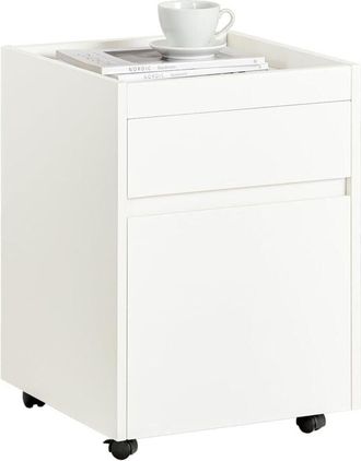 SoBuy FBT121-W Caisson Bureau Mobile, Petit Meuble à Dossier sur Roulettes, Meuble de Rangement Mobile, Rangement Document 2 tiroirs, 4 roulettes, Blanc