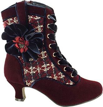 Joe Browns Bottines &agrave; lacets pour femme avec fermeture &eacute;clair &agrave; talons bas - Rouge