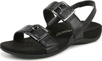 Vionic Sandales Reese pour femme avec soutien de la voûte plantaire, cuir noir, 38 EU