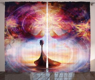 Abakuhaus Wikinger Rustikaler Vorhang, Drachenkopfboot Violet, Wohnzimmer Universalband Gardinen mit Schlaufen und Haken, 280 x 260 cm, Mehrfarbig