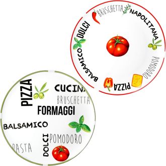 MamboCat 2X große Pizza-Teller weiß Ø 31cm I 2er-Set Teller rund mit attraktiven Schriftzügen für Pizzen I Servierplatte mit Motiven I Vorspeisen-Teller 2 Pers