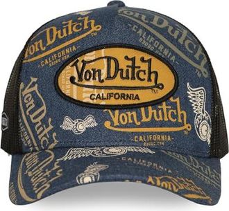 Von Dutch Casquette de baseball d&eacute;contract&eacute;e, motif Californie, maille respirante, bleu et jaune, style Trucker