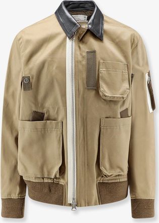 sacai Cotton chino jacket with faux leather collar - SACAI - gender_Man