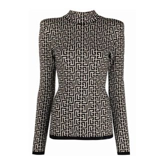 Balmain Monogram Mock Neck Long Sleeve Dress - - Knitwear - Damen - Mehrfarbig - XS