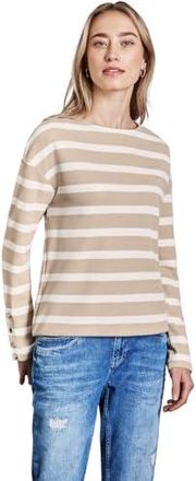 Street One A322792 T-Shirt &agrave; Rayures avec Boutons, Beige Clair, 38 Femmes