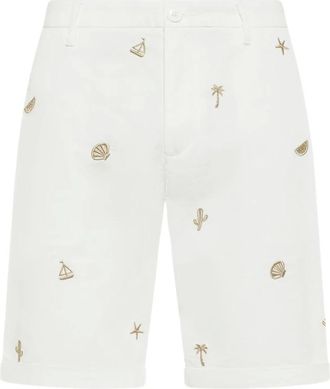 Sun 68 Homme, Shorts, Blanc, Taille: W34 Chino Embroidery Pattern Shorts