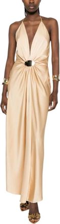 Simona Corsellini Femme, Robes, Beige, Taille: 38 FR Robe de Soir&eacute;e Satin&eacute;e &agrave; Col Am&eacute;ricain