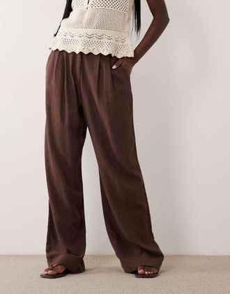 Abercrombie & Fitch Pantalon ample en lin majoritaire - Marron