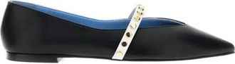 Alexander McQueen Pointed Toe Flats With Gold Studded Strap - Gr. 36 (EU) - in Schwarz