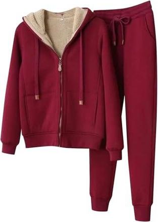 Generic Surv&ecirc;tement pour femme - Ensemble complet dhiver d&eacute;contract&eacute; &agrave; manches longues avec poches zipp&eacute;es - Sweat &agrave; capuche de couleur unie - Ensemble deux p