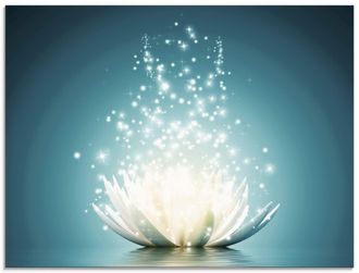 Artland ARTland Wanddeko Glasbilder Wandbild Glas Bild einteilig 80x60 cm Querformat Asien Botanik Blumen Blüten Lotusblume Seerose Modern türkis T9NM