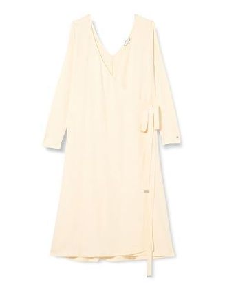 Tommy Hilfiger Robe Femme Smooth Lines Wrap Midi Dress Manches Longues, Blanc (Calico), 54