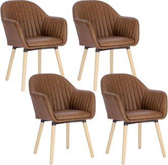 Woltu Woltu - 4 x Chaise de Salle &agrave; Manger en Similicuir Surface, Pieds en Bois Massif, Chaise de Salon, Marron BH336br-4