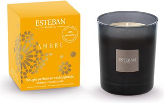 Esteban Paris Parfums Nachfüllbare Duftkerze 180g - Amberduft - Hochwertiges Wachs - Handgefertigt - Über 35 Stunden Duft - 98% natürliche Inhaltsstoffe