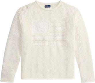 Ralph Lauren Femme, Pulls, Blanc, Taille: 38 FR Maille Pointelle Col Rond